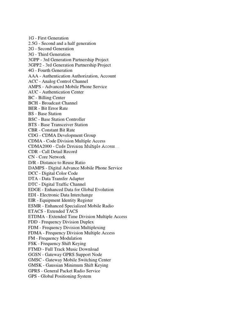 Full Form of Mobile Related Words | PDF | Channel Access Method ...