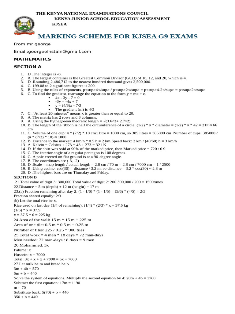 George Marking Scheme For Kjsea G9 - 051342 | PDF | Mathematics | Elementary Mathematics