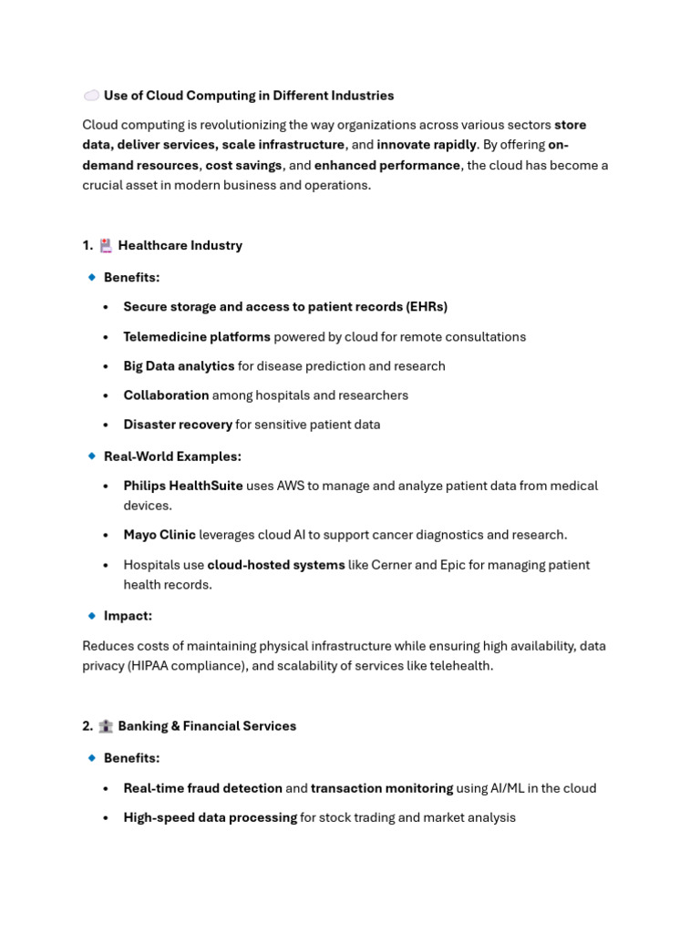 Lec2 Use of Cloud Computing in Different Industries | PDF | Cloud Computing | Amazon Web Services