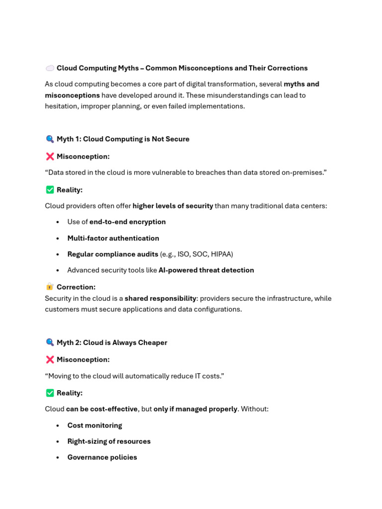 Lec4 Cloud Computing Myths - Common Misconceptions and Their Corrections | PDF | Cloud Computing ...