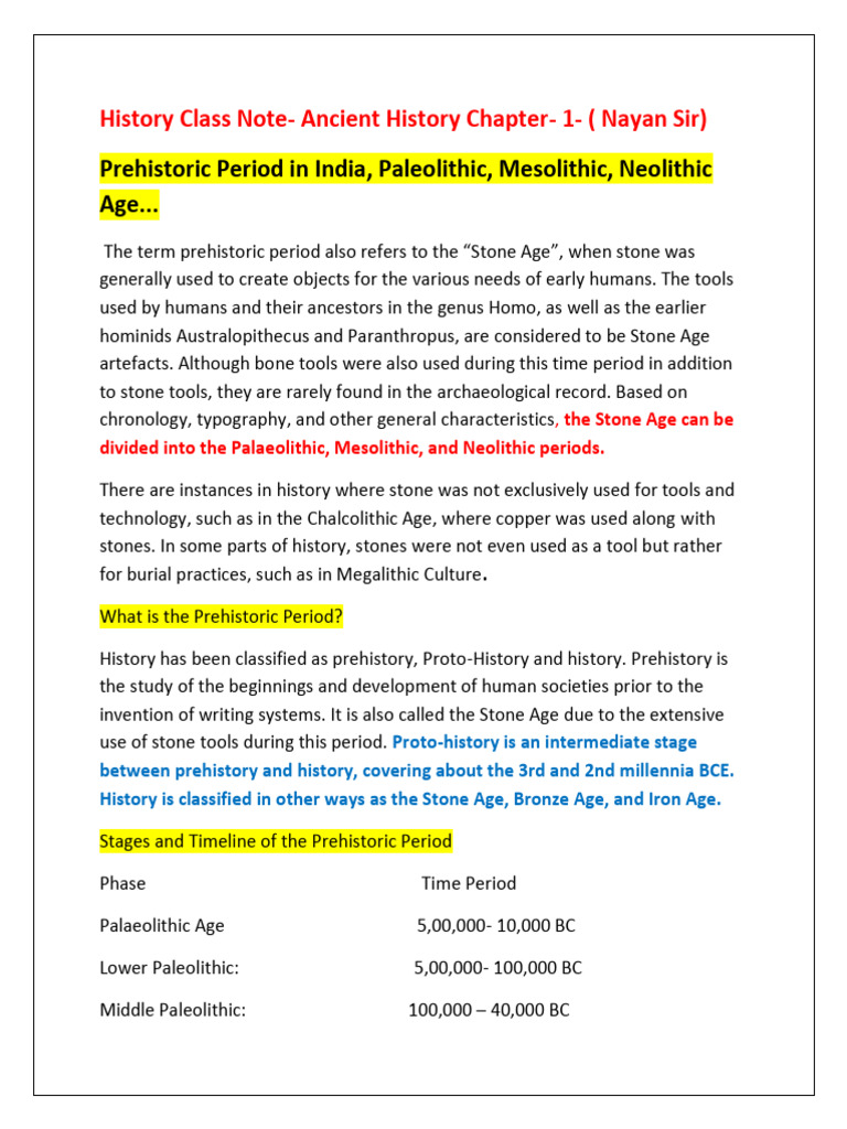 History Class Note - Pre History | PDF | Paleolithic | Stone Age