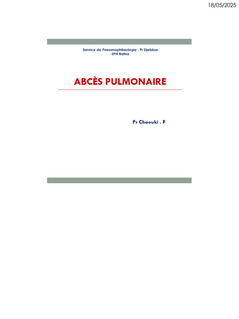 Abcès Pulmonaire : Diagnostic et Traitement | PDF | Maladies et ...
