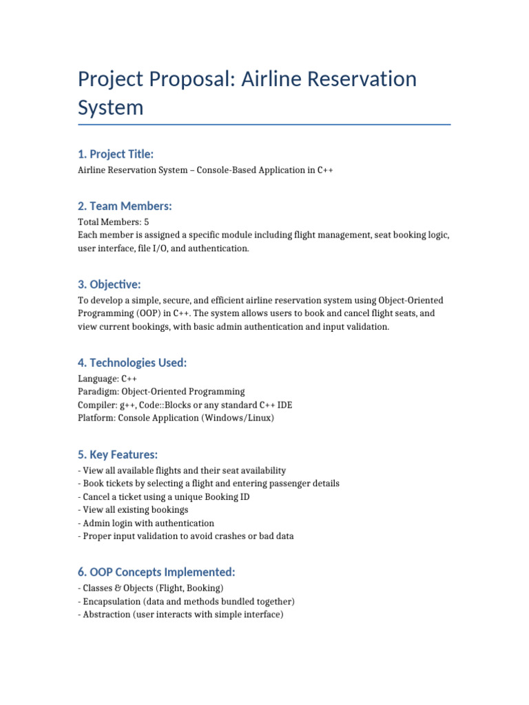 Airline Reservation Proposal | PDF