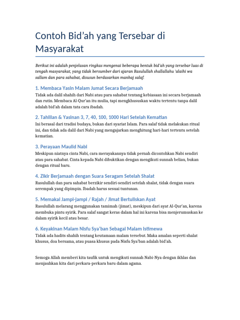 Contoh Bid'ah dalam Masyarakat Islam | PDF