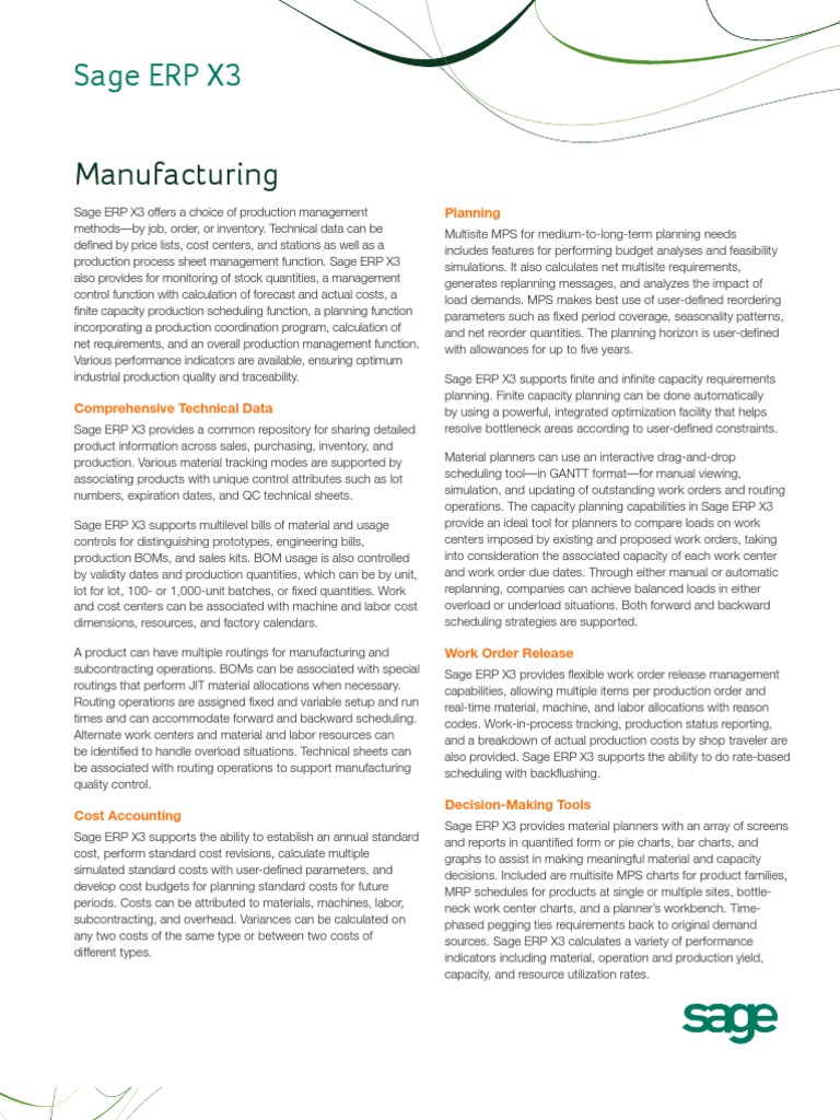 Sage ERP X3 Manufacturing | PDF | Scheduling (Production Processes ...