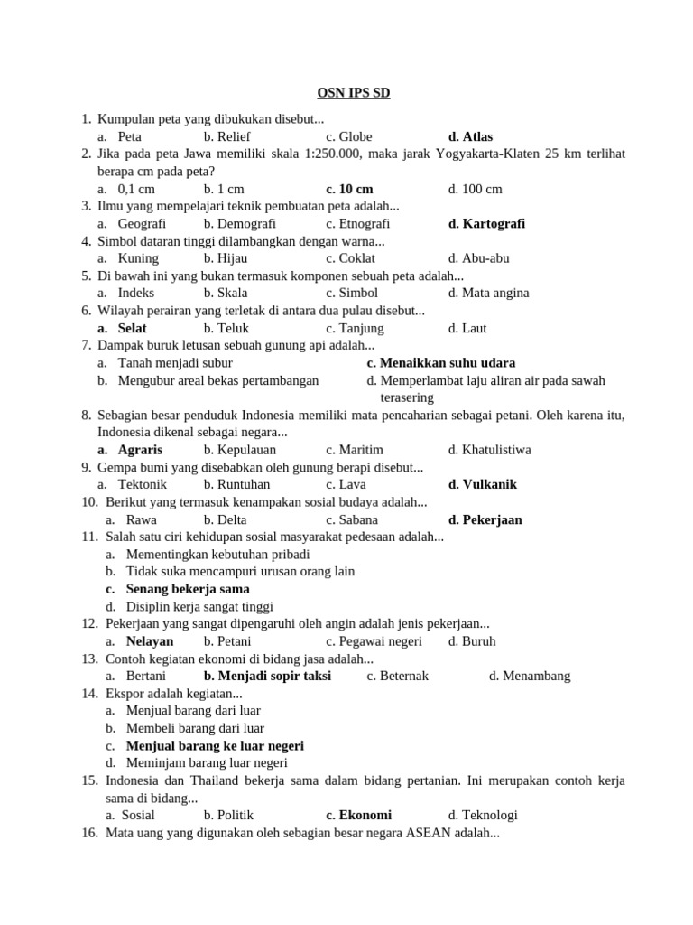 Latihan Soal OSN IPS SD | PDF