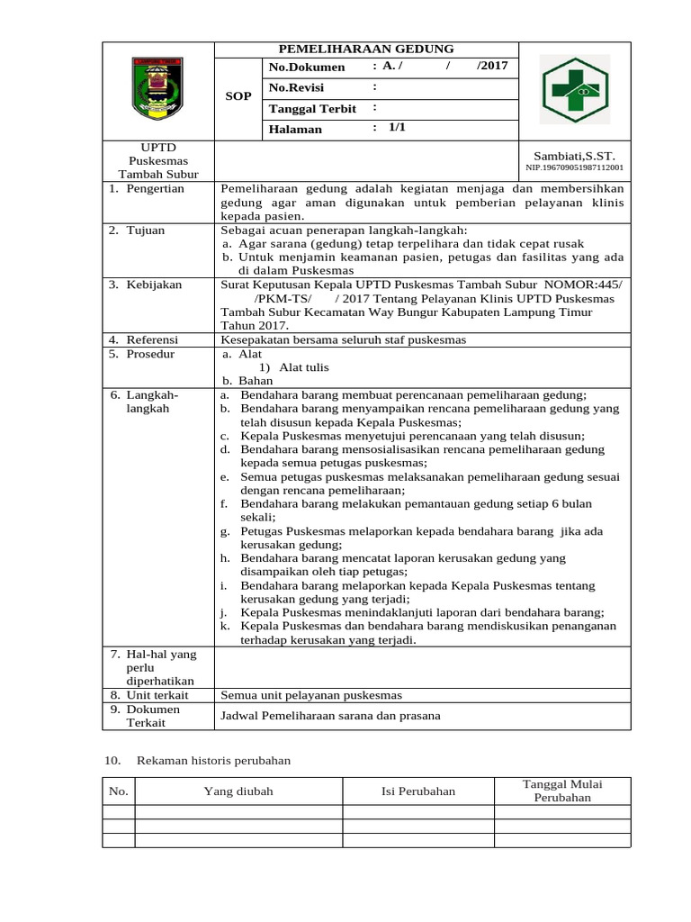 SOP PEMELIHARAAN Gedung Ok | PDF