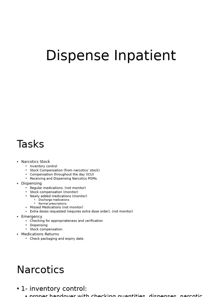 Dispense Inpatient Working Instructions | PDF
