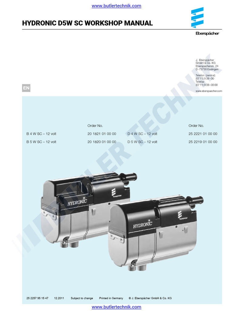 Eberspacher Espar Hydronic d5wsc Workshop Manual | PDF | Electrical Connector | Combustion