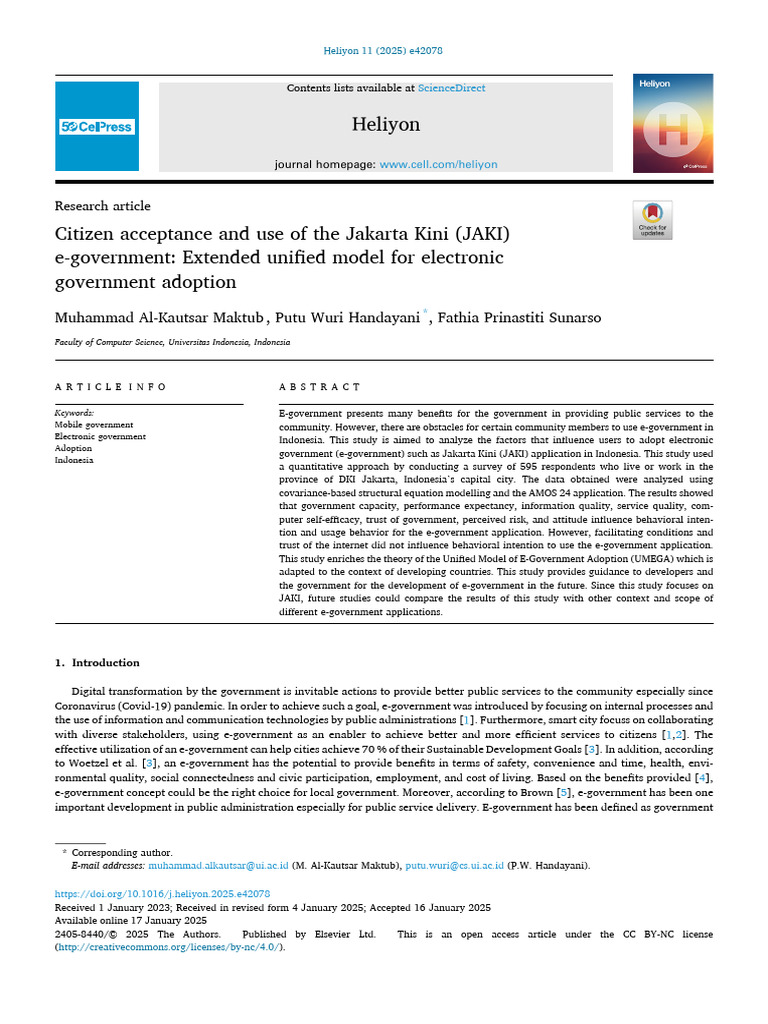 Citizen Acceptance and Use of The Jakarta Kini (JAKI) E-Government ...