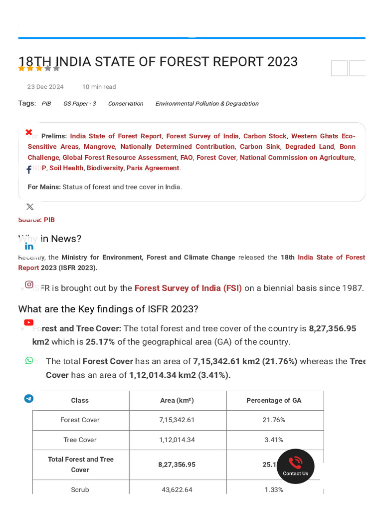 India State of Forest Report 2023 | PDF | Forests | Soil