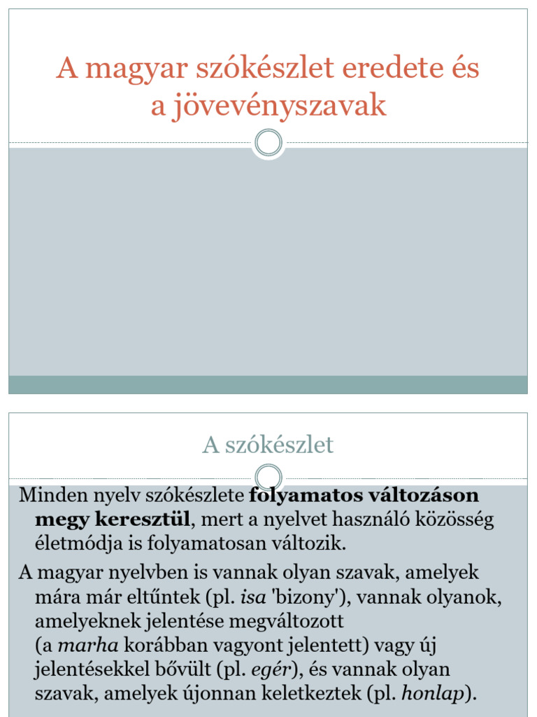 A Magyar Szókészlet Eredete És A Jövevényszavak | PDF