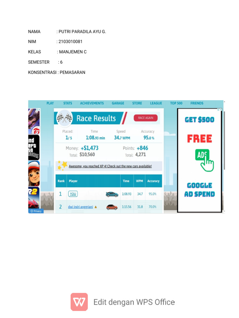 Task 1 Database Sem6c Putriparadila 2203010081 | PDF