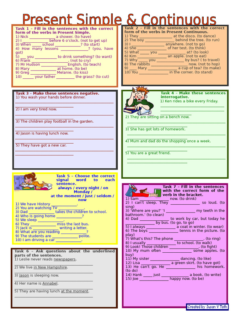 8203 Present Simple Continuous 7 Tasks BW With Key | PDF