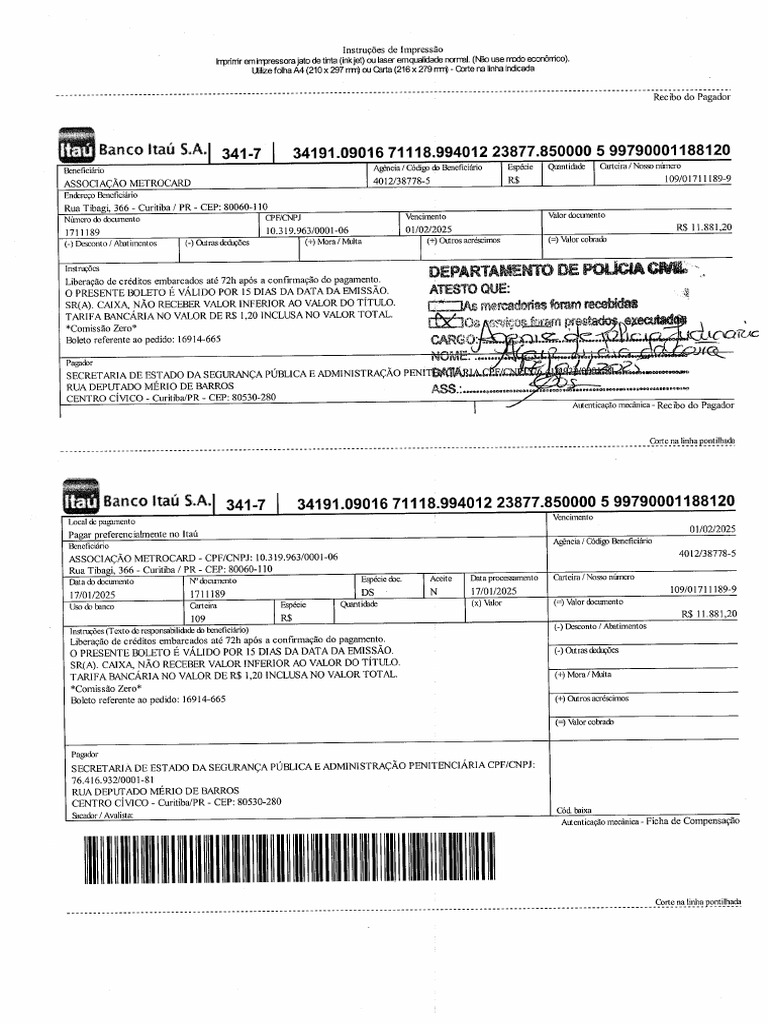 Boleto Metrocard Atualizado Jan 25 | PDF