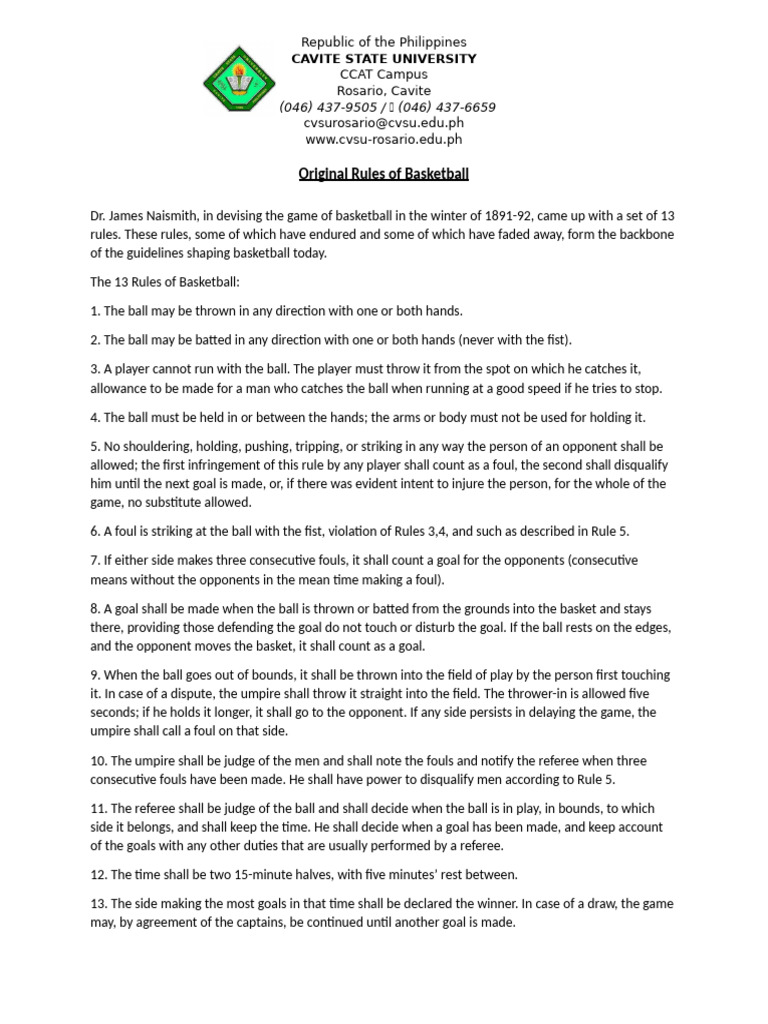 Original Basketball Rules by Naismith | PDF | Referee | Games Of ...