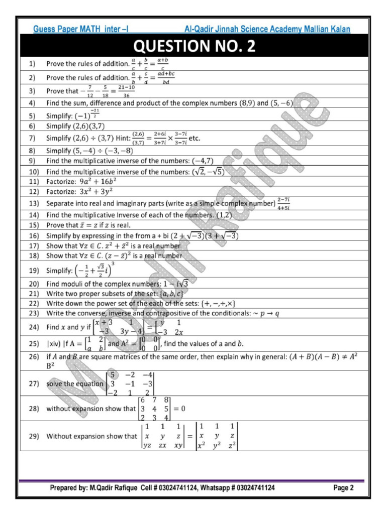 1st Year Math Guess Paper-1 | PDF