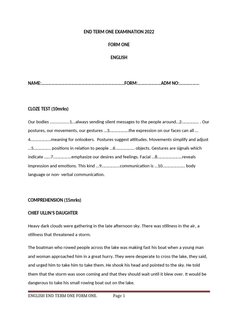 English Form 1 End Term | PDF | Communication