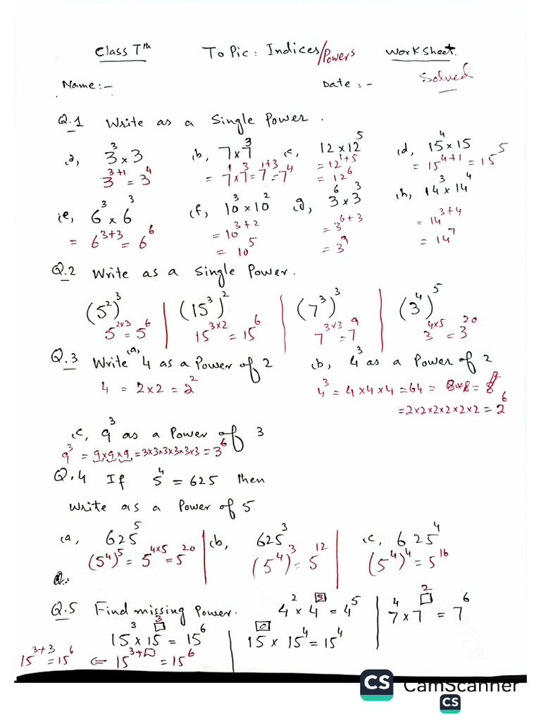 Indices Math 7-1 | PDF