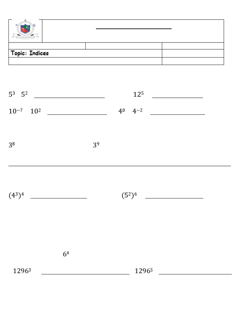 Work Sheet # 3 Indices-1 | PDF