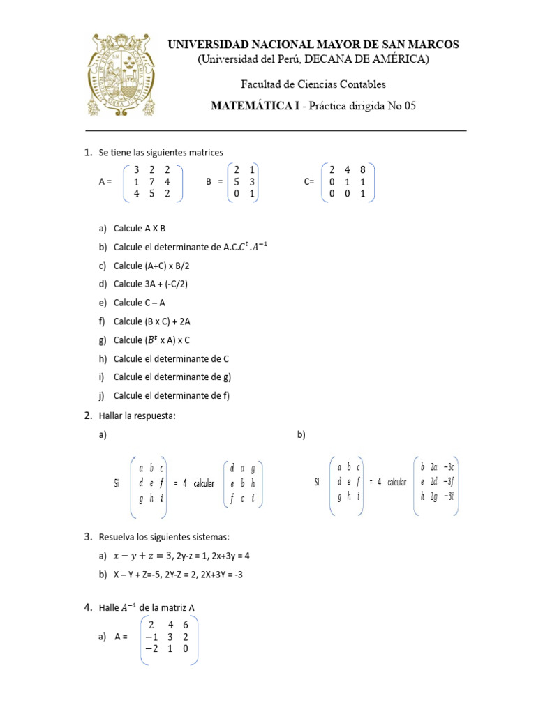 ejercicios semana 5 MIGUEL CH | PDF | Determinante | Matemáticas