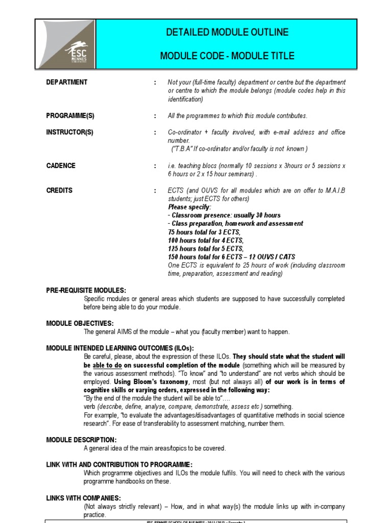 Revised Module Outline Template 2011-12 | PDF | Educational Assessment ...