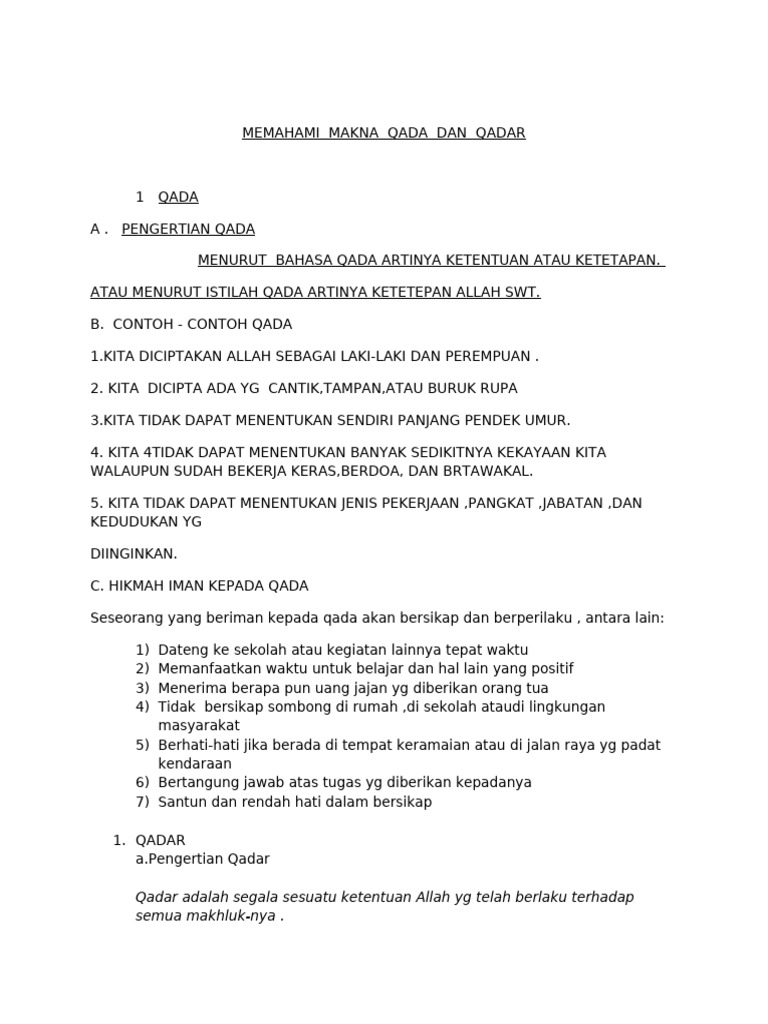 Memahami Makna Qada Dan Qadar | PDF