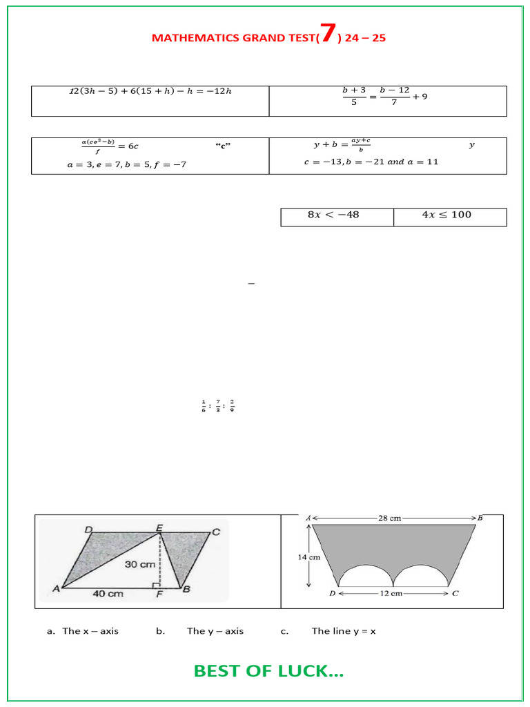 Mathematics Grand Test Questions | PDF | Mathematics | Applied Mathematics