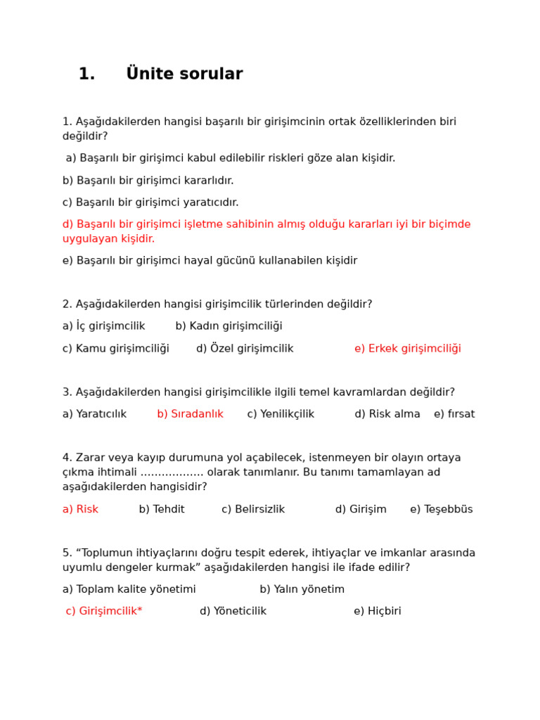 Girisimcilik Ünite Sonu | PDF