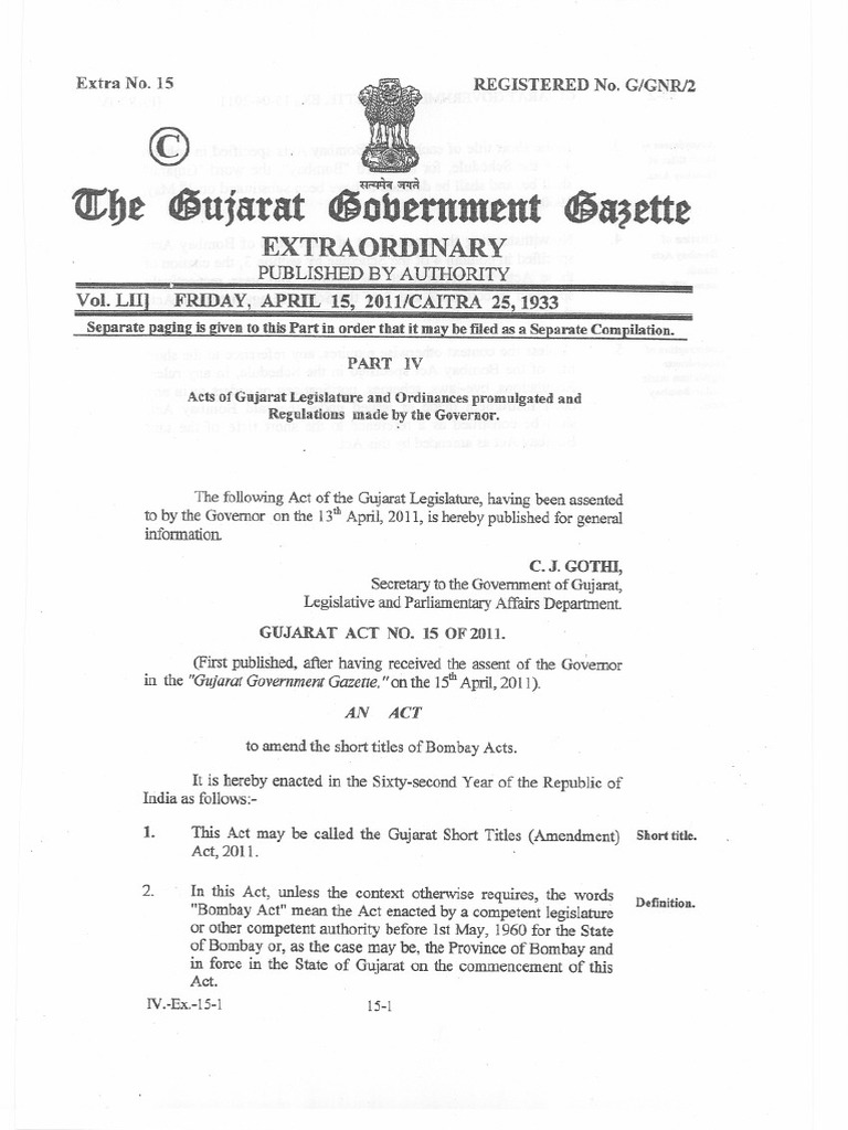 Gujarat Short Titles Amendment Act2011_new_home_1!1!221015 | PDF ...