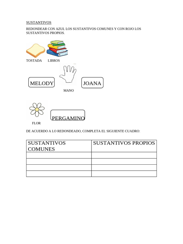 Sustantivos Actividades | PDF