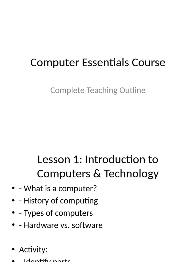 Computer Essentials Teaching Outline | PDF