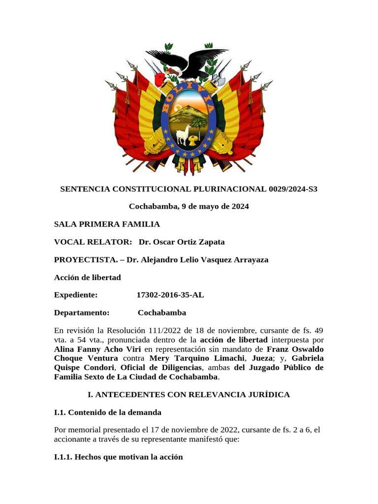 Sentencia Constitucional Plurinacional 0029 | PDF | Caso de ley | Debido al proceso