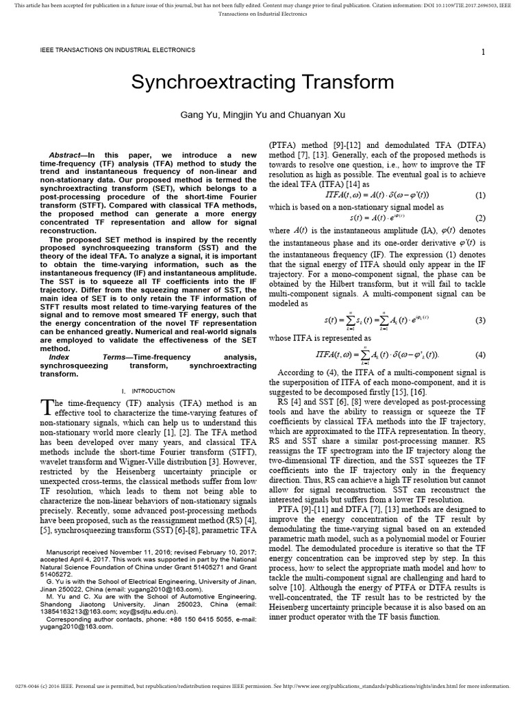 Synchroextracting Transform | PDF | Fourier Transform | Algorithms