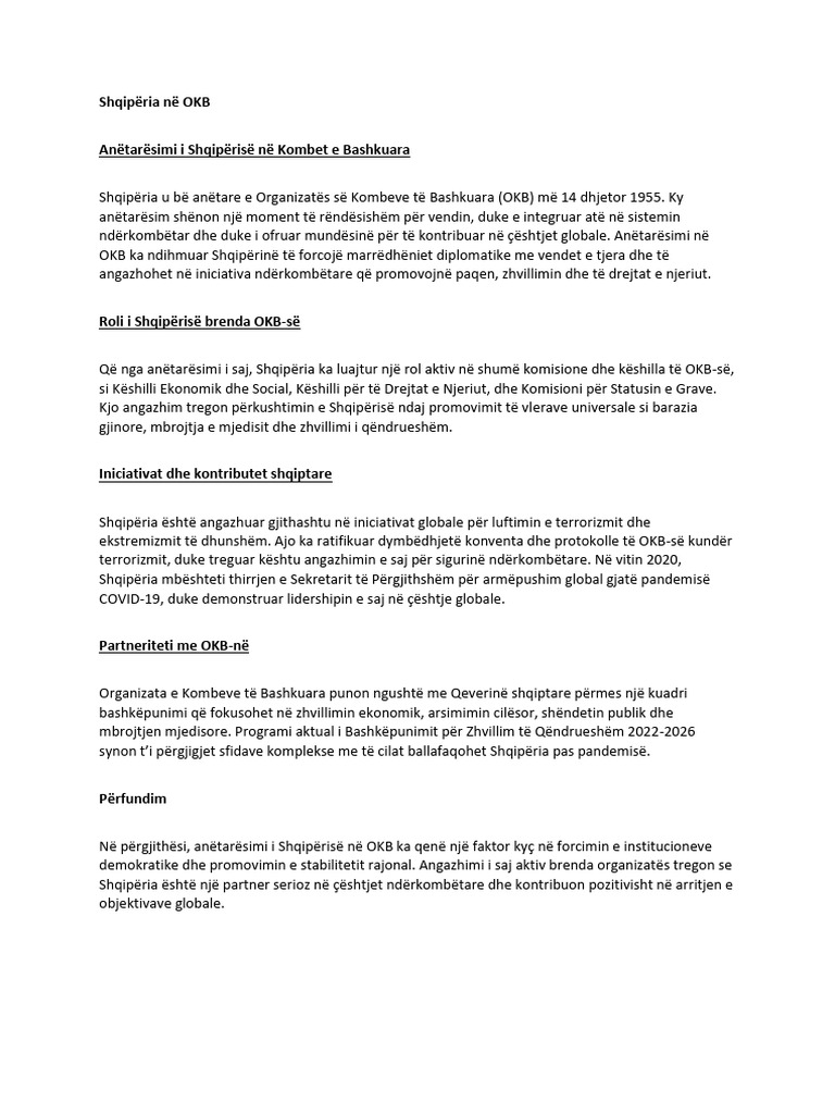 Shqipëria Në OKB | PDF
