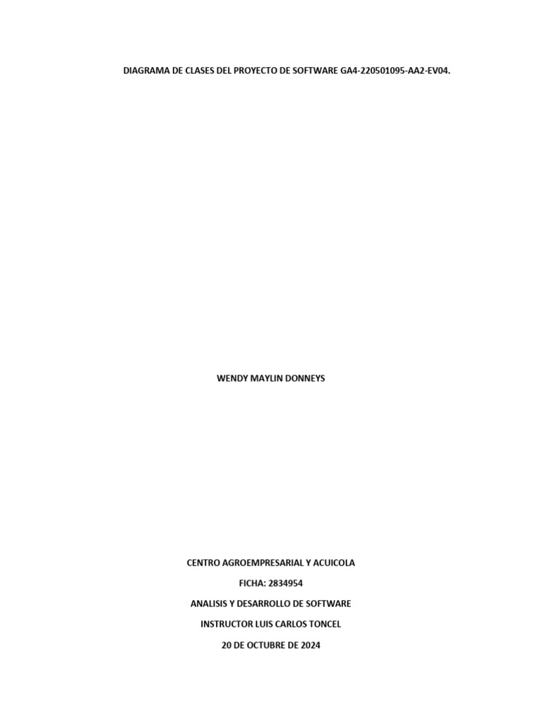 Diagrama de Clases del proyecto de software GA4 220501095 AA2 EV04 | PDF | Software | Ingeniería ...