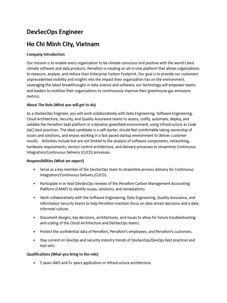 DevSecOps Engineer Persefoni | PDF | Cloud Computing | Software