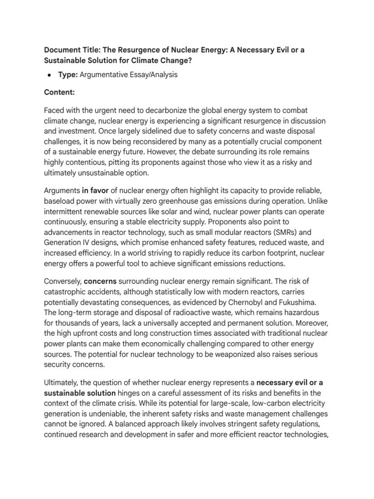 The Resurgence of Nuclear Energy - A Necessary Evil or A Sustainable ...