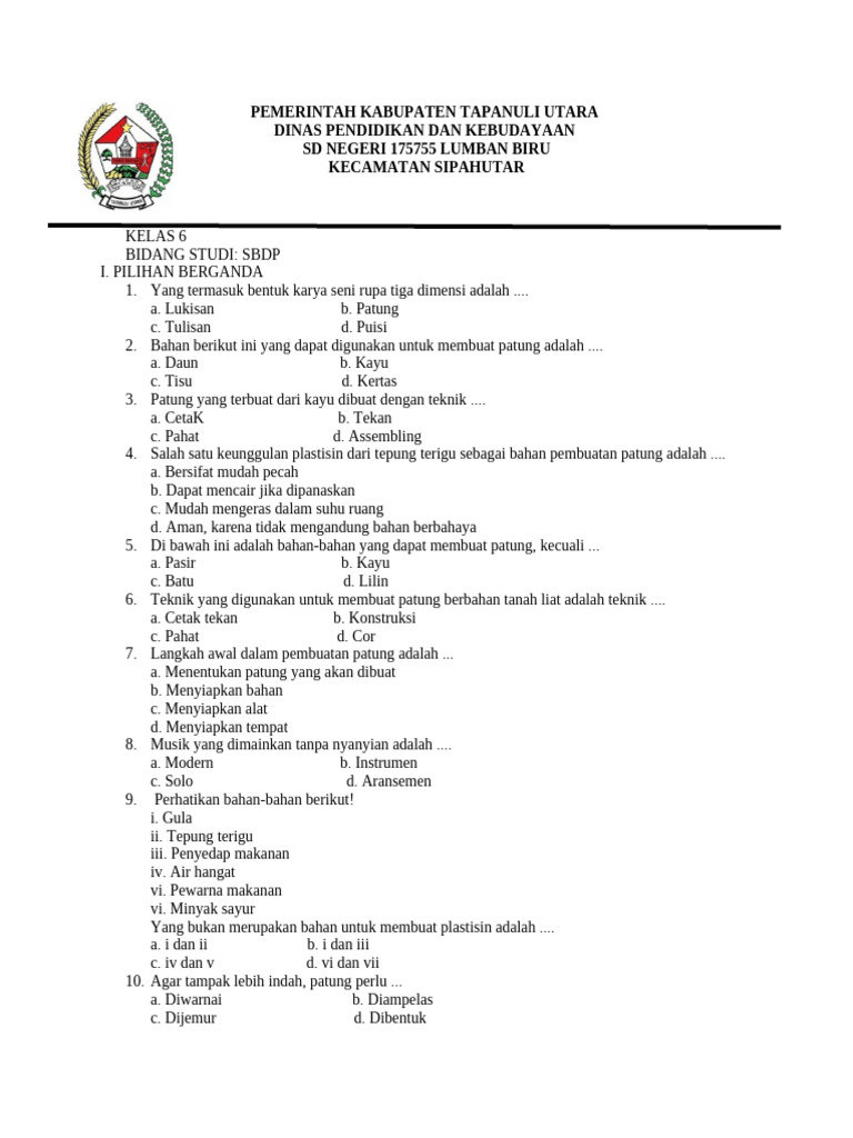 Soal Sbdp Kelas 6 | PDF