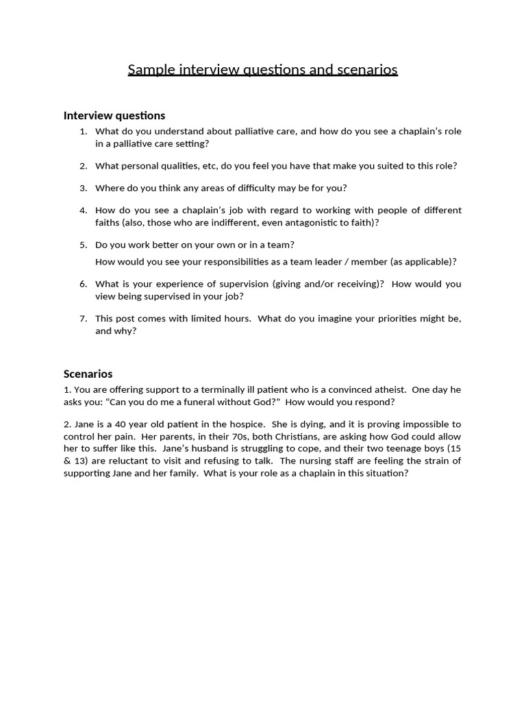 Hospice Chaplain Interview Guide | PDF