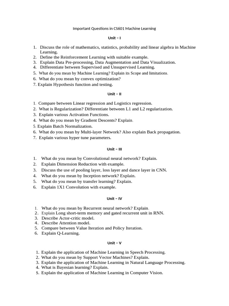 Unit Wise Important Questions | PDF