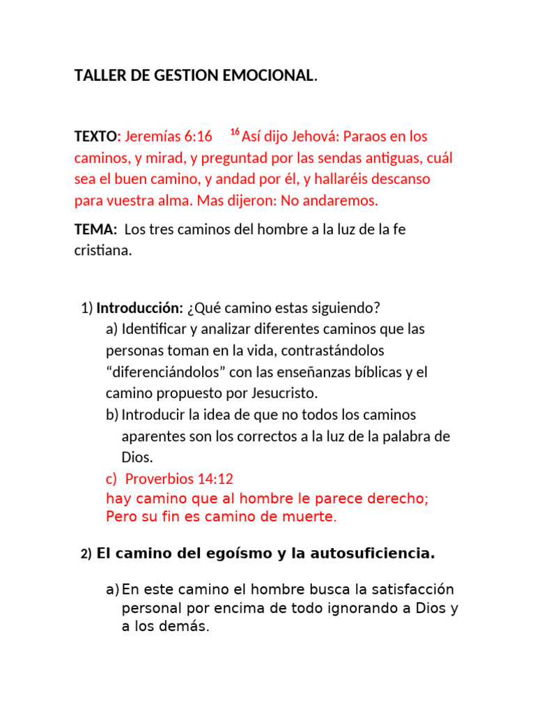 TALLER DE GESTION EMOCIONAL 3 Caminos | PDF | Pecado | Dios