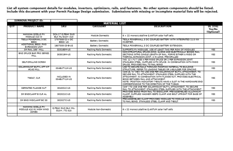 TESLA PW3 - SHIGLE ROOF - FDA&PPD MATERIAL LIST | PDF | Photovoltaics ...
