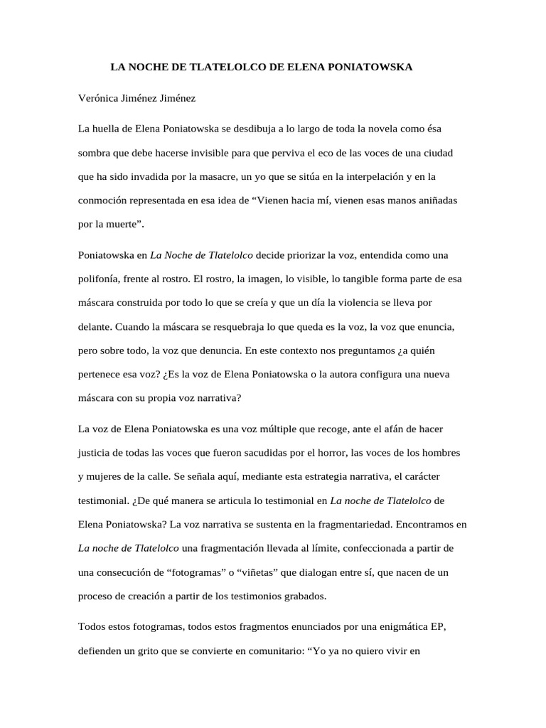 La Noche de Tlatelolco de Elena Poniatowska | PDF