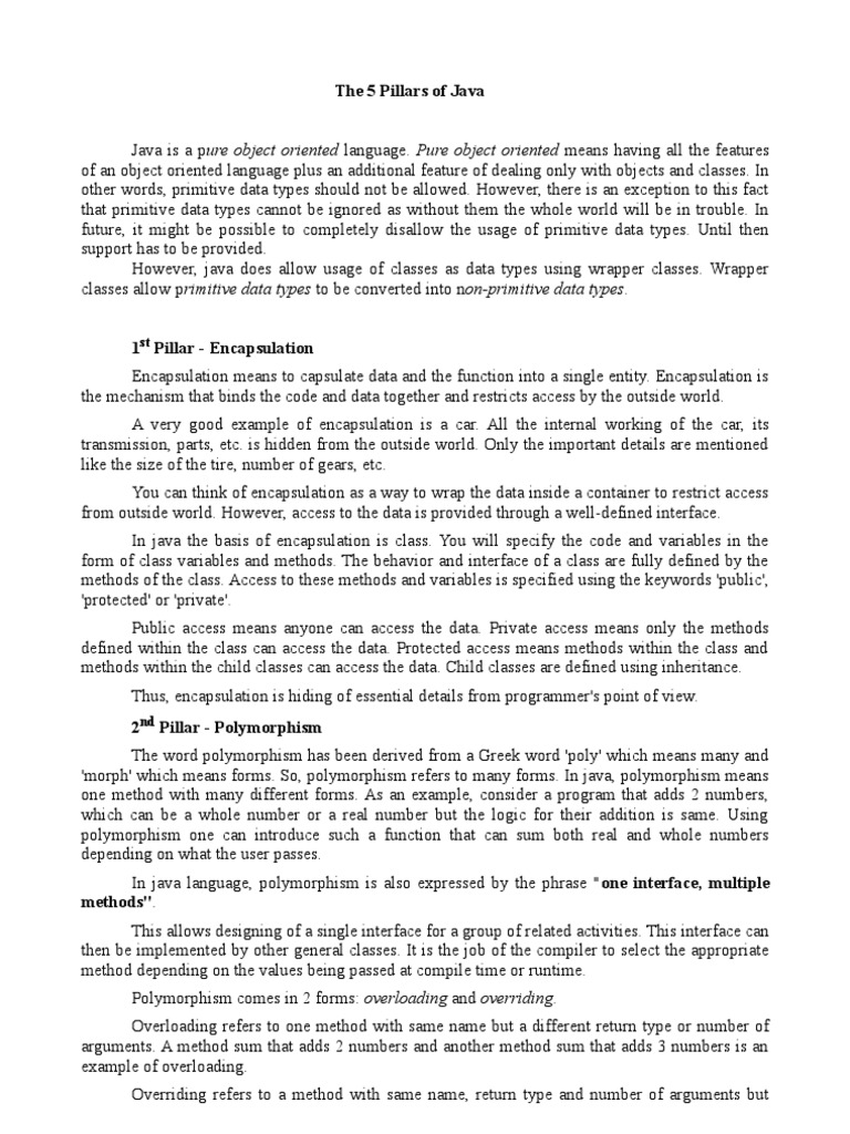 The Five Pillars of Java | PDF | Method (Computer Programming) | Class ...