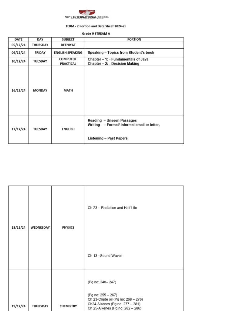 Grade 9 Term 2 Exam Schedule 2024-25 | PDF | Electromagnetism | Waves