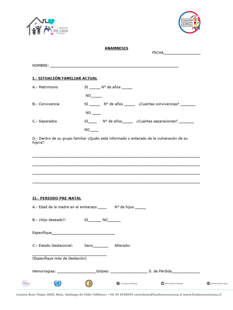 Formato ANAMNESIS | PDF | El embarazo | Enfermedades y trastornos