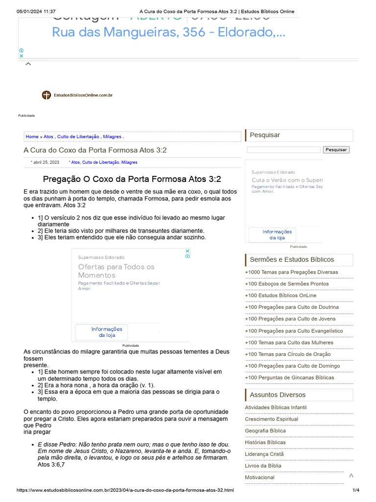 A Cura Do Coxo Da Porta Formosa Atos 3 - 2 - Estudos Bíblicos Online | PDF | São Pedro | Jesus