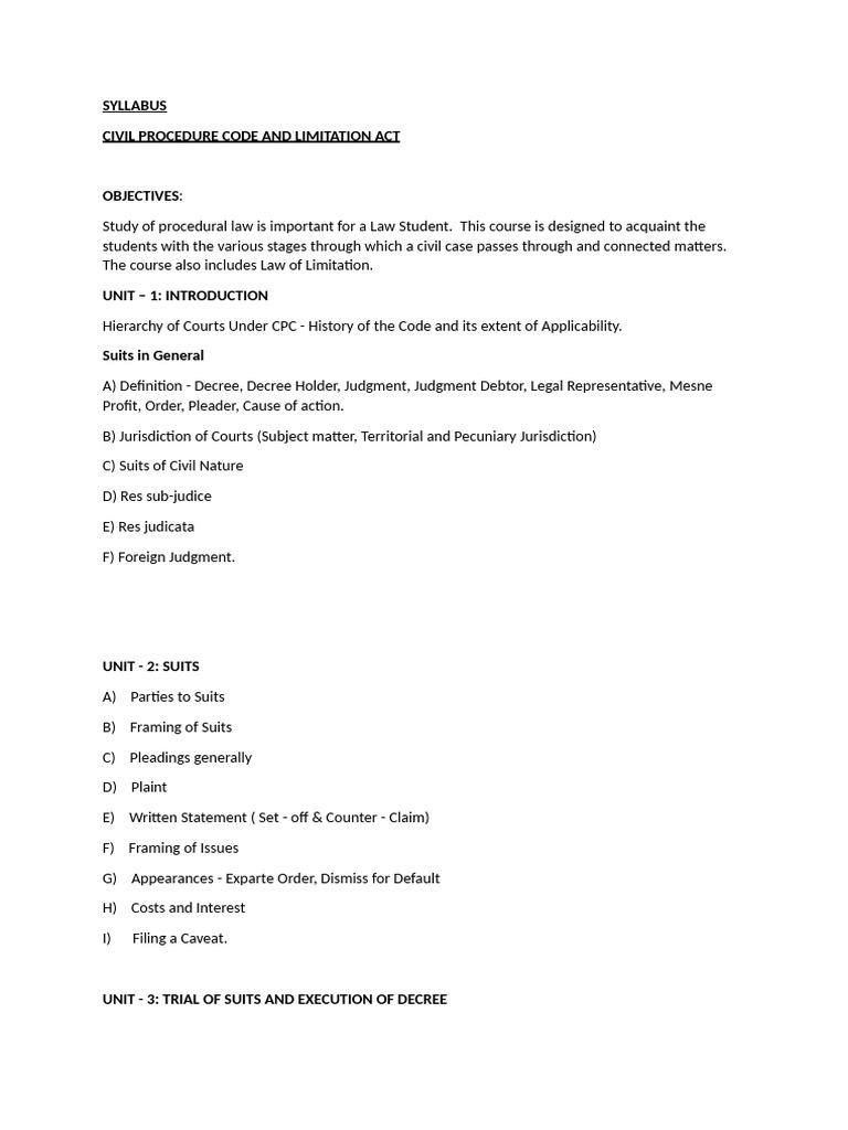 Syllabus of CPC SSL August | PDF | Lawsuit | Judgment (Law)