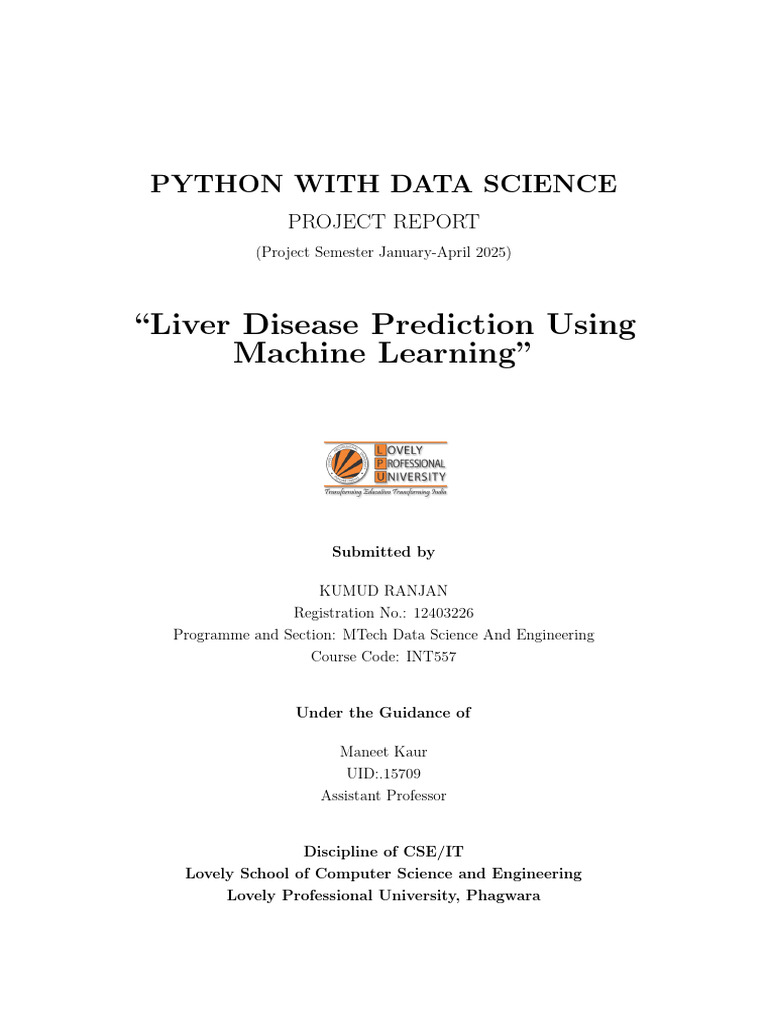 Liver Disease Prediction Using Machine Learning | PDF | Support Vector Machine